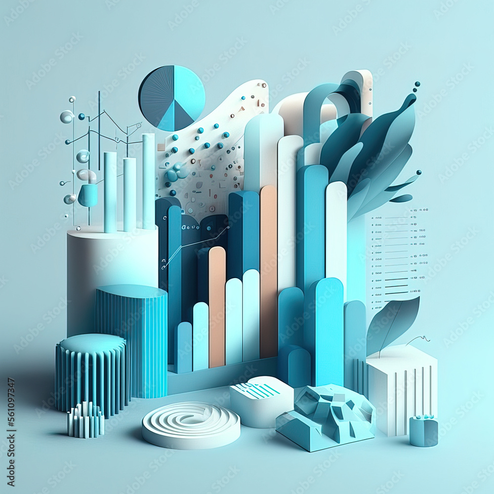 3D statistics in real life. Pie chart, bar charts. Generative AI Stock ...
