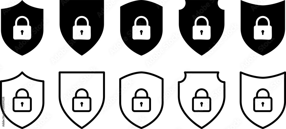 Poster Set of security shield icons. Security shield symbols. PNG image ...