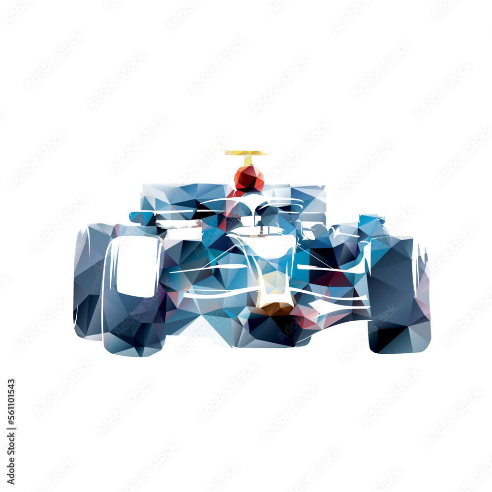 Formula racing car, low poly vector illustration, front view Stock ...