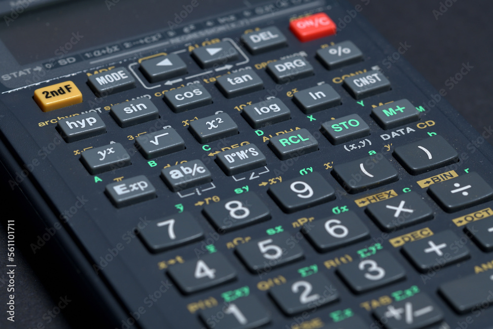 Scientific calculator isolated on black paper background Stock Photo ...
