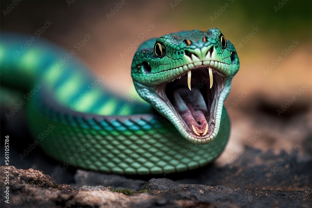 Illustration of head of angry snake created by generative AI Stock ...