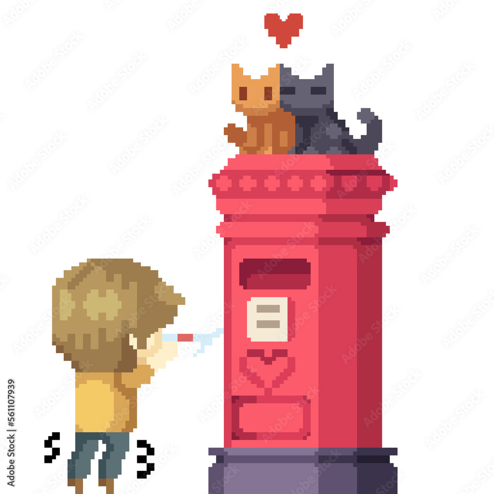 Pixel art boy putting a letter in the mailbox isolated Stock ...