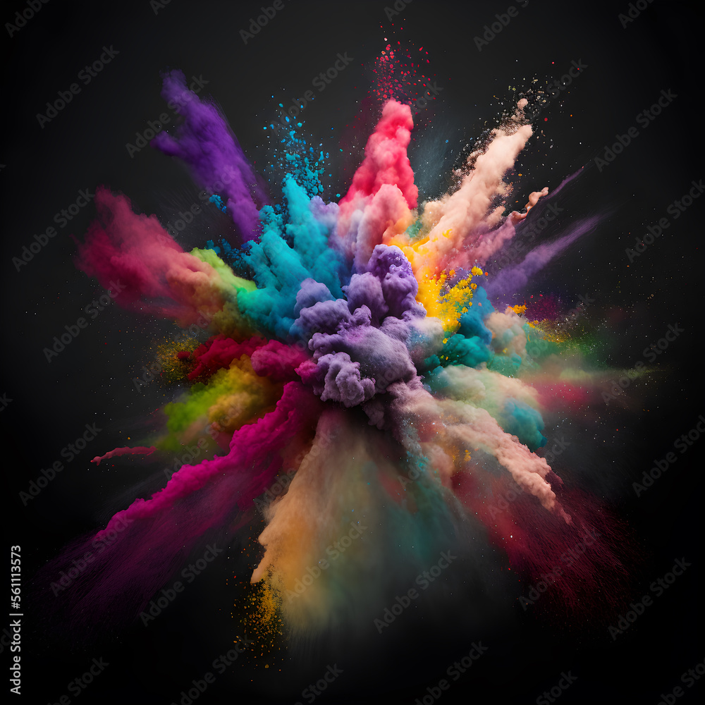 Colored powder explosion. Abstract closeup dust on backdrop. Colorful ...