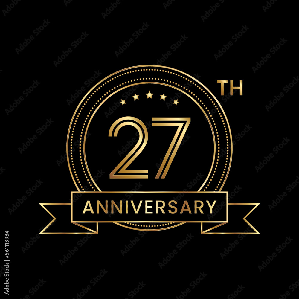 27th Anniversary logo design with gold color for celebration event ...