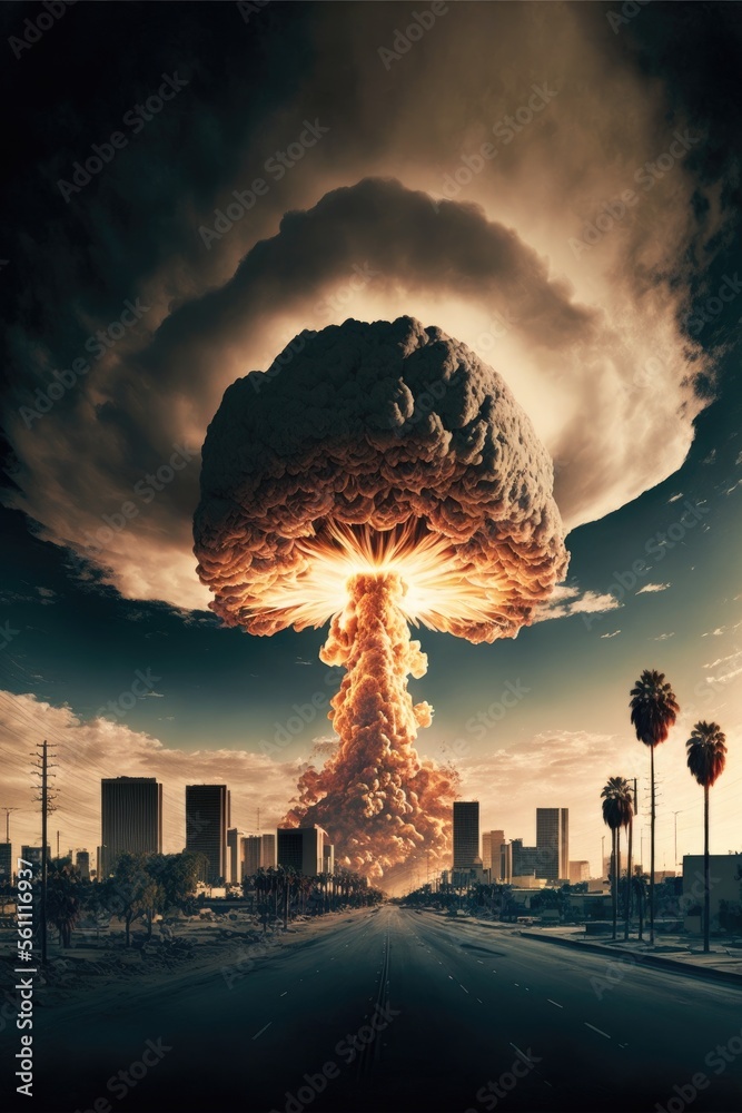 Atomic Nuclear explosion in the middle of a city. Los Angeles, New York ...