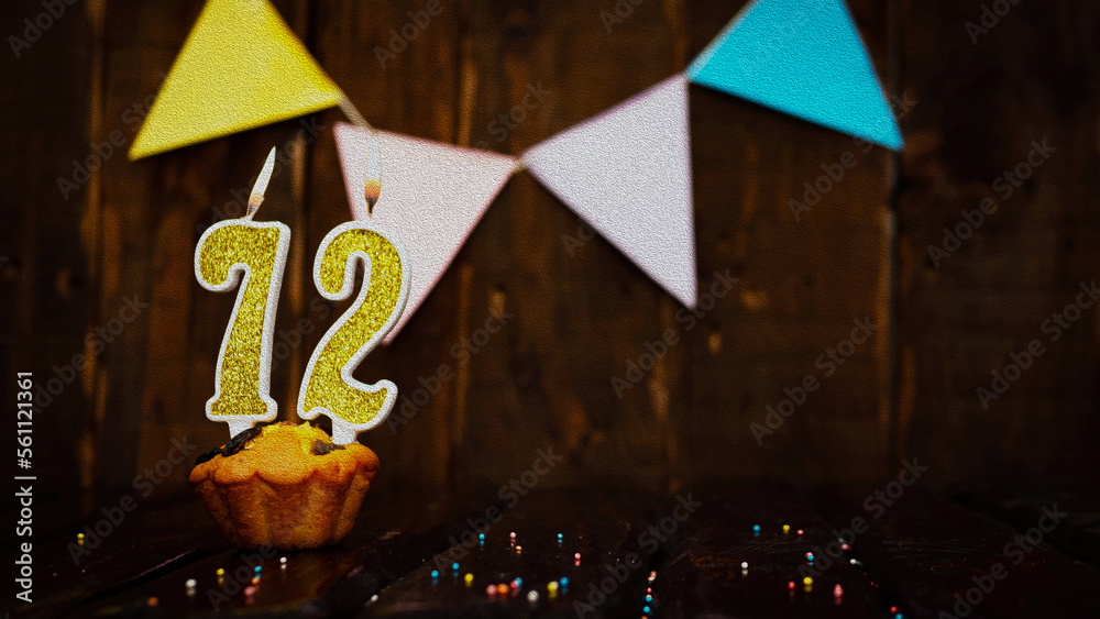 Beautiful anniversary background happy birthday with a golden number in a cake. Decoration ...