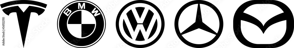 Logo of cars brand set. Black logo of popular brands of cars. Tesla ...