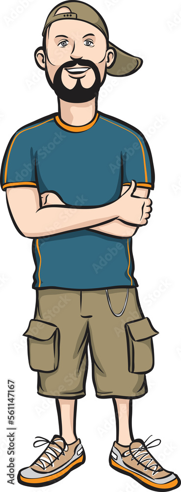 cartoon bearded guy in baseball cap and shorts - PNG image with ...
