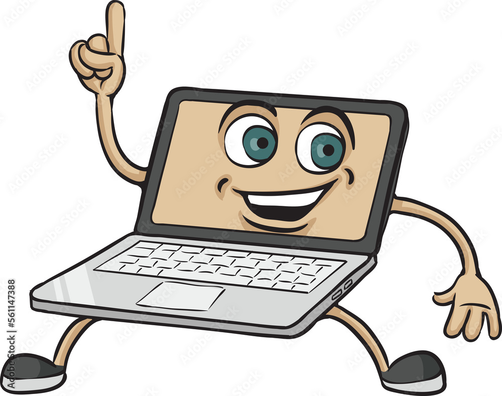 cartoon pointing laptop computer character - PNG image with transparent ...