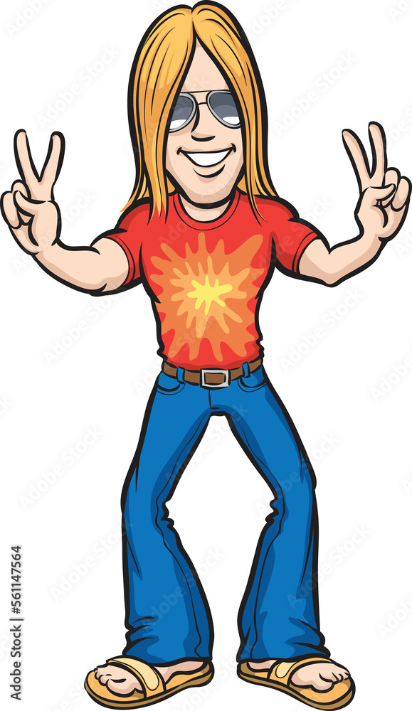 cartoon smiling hippie with peace sign - PNG image with transparent ...