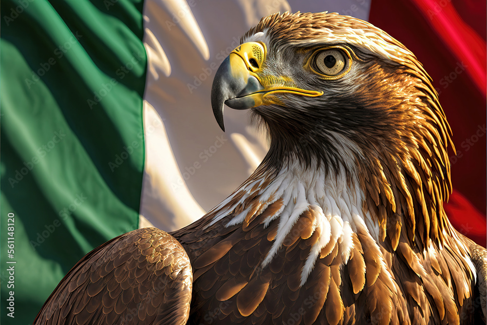 Golden Eagle In Front Of Flag Of Mexico - AI Generated Stock Illustration | Adobe Stock