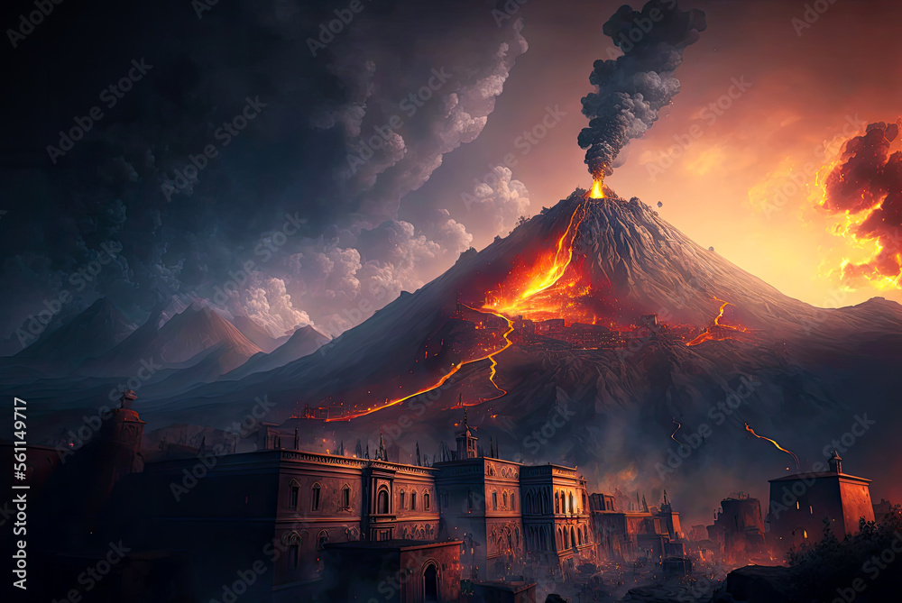 Eruption of Mount Vesuvius, destruction of Pompeii. Generative AI ...