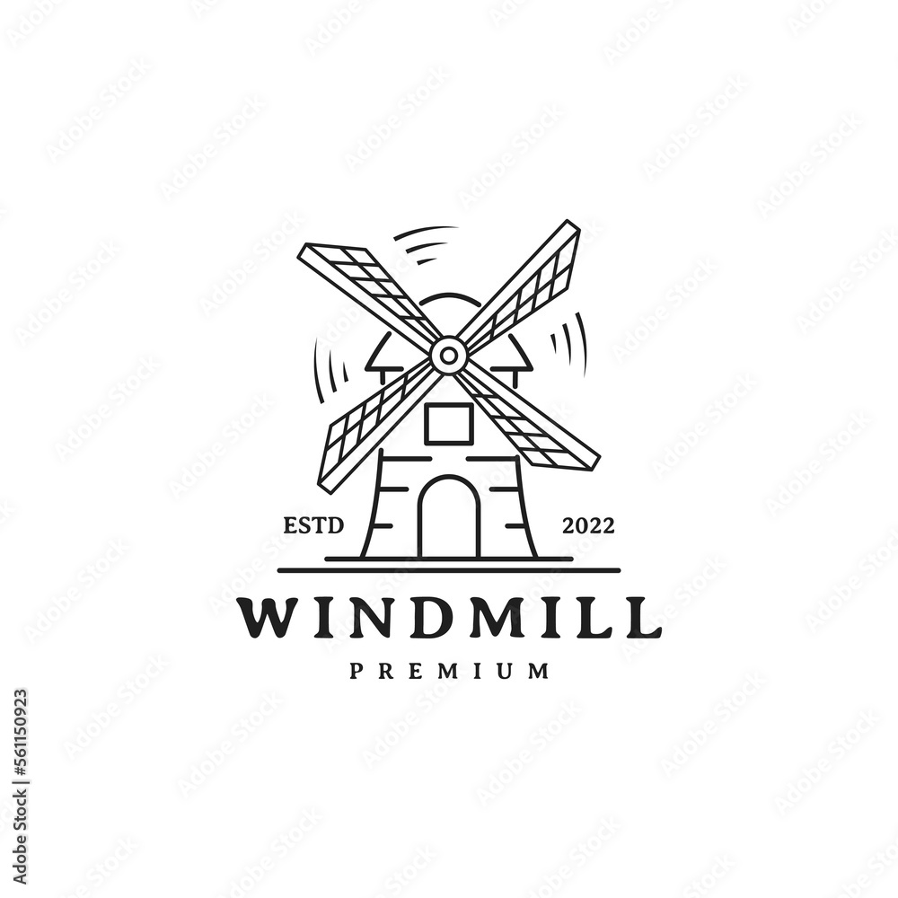 windmill minimalist logo design with line art style Stock Vector ...