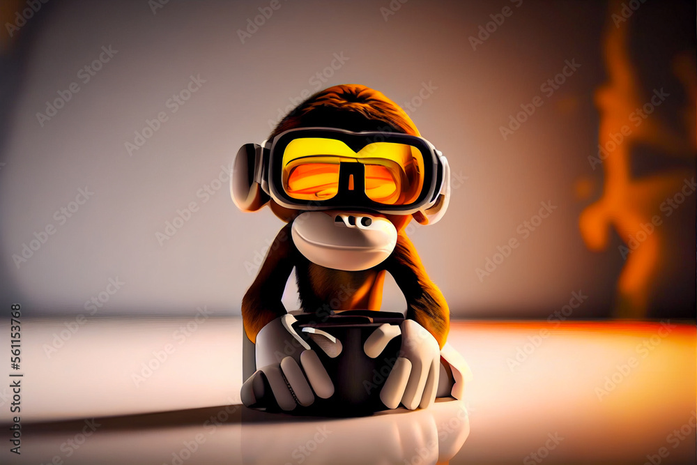 3d monkey character style nft collection with VR goggles immersed in ...