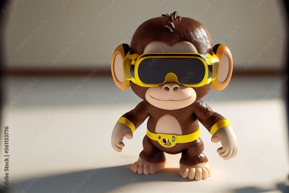 3d monkey character style nft collection with VR goggles immersed in ...