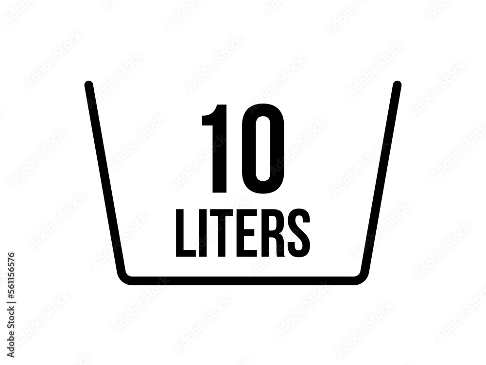 10 liters icon. Liquid measure vector in liters isolated on white ...