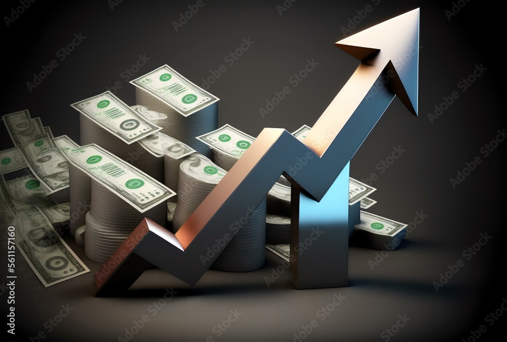 A 3D rendering illustration of a graph showing a steady upward trend ...