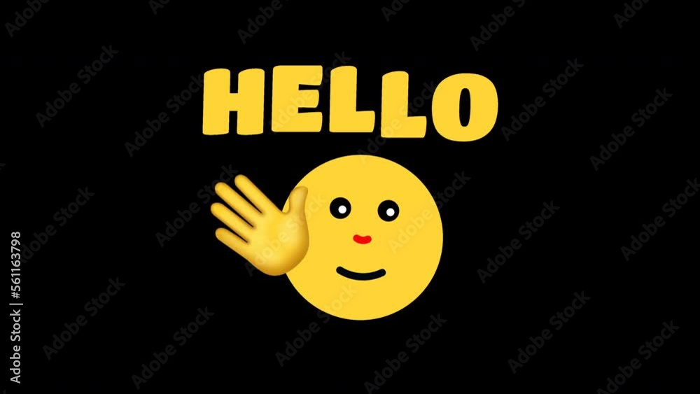 hello animation text with emoticon waving on tranparent background ...