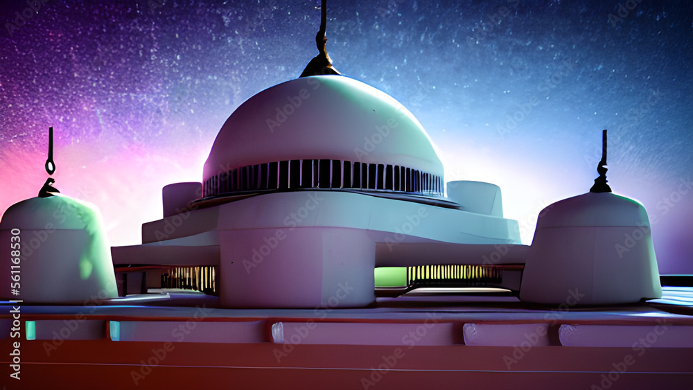 islamic night futuristic mosque, space, nebulae, stars generative ai ...