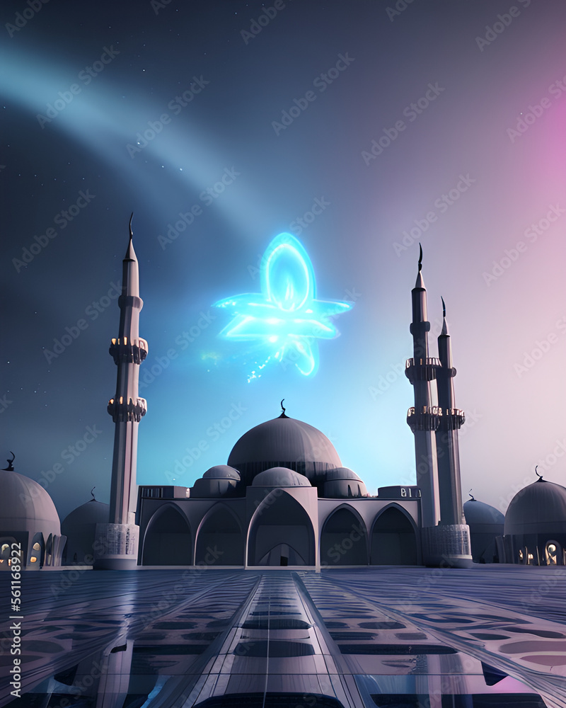 islamic night futuristic mosque, space, nebulae, stars generative ai ...