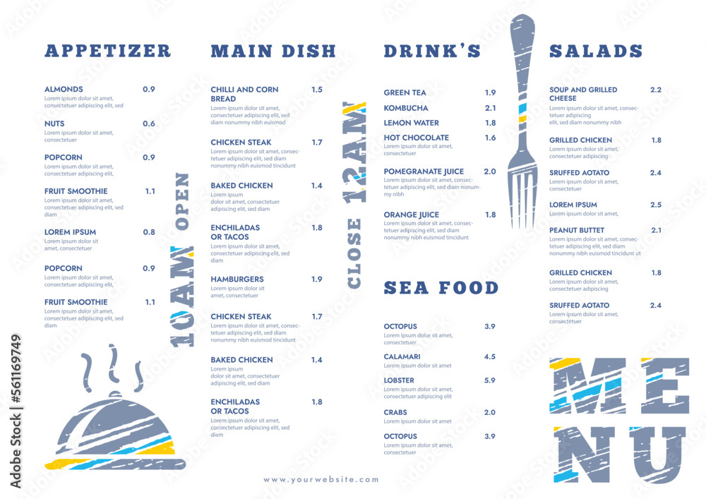 Restaurant cafe menu, template design. Single page, A3 size, food menu ...