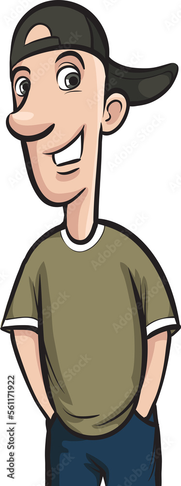 standing smiling guy in baseball cap with speech balloon - PNG image ...