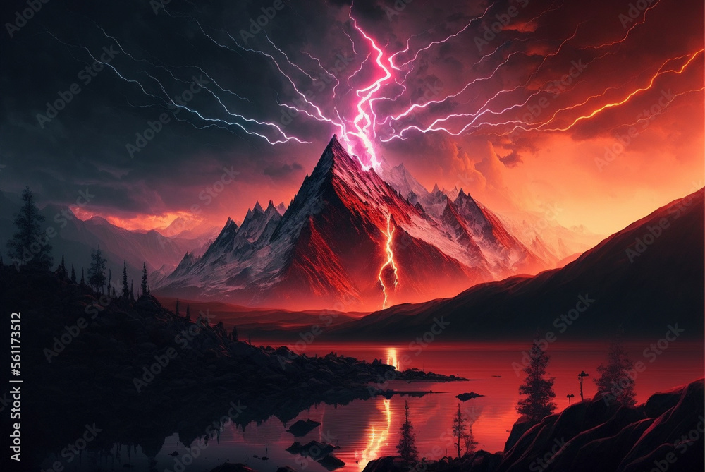 This is a 3D illustration of Volcanic Lightning. generative AI. Stock ...
