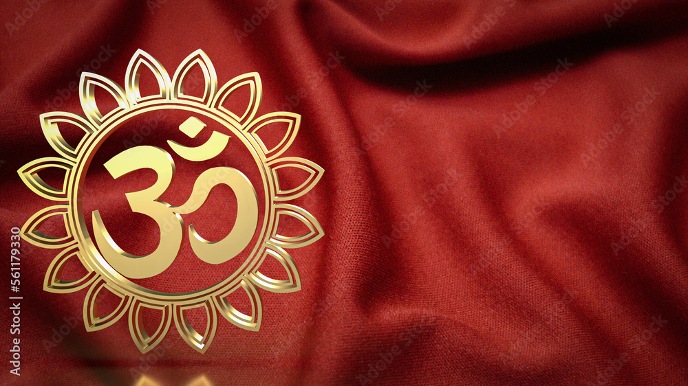 The gold ohm hindu symbol on red silk for background concept 3d ...
