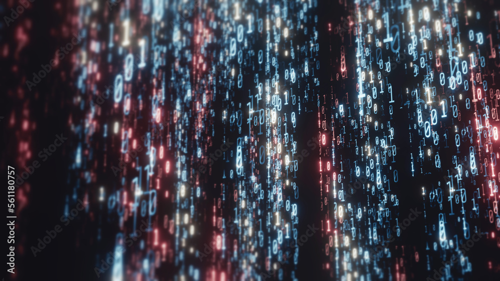 3D Rendering of abstract blur binary data. Concept for big data, deep machine learning ...