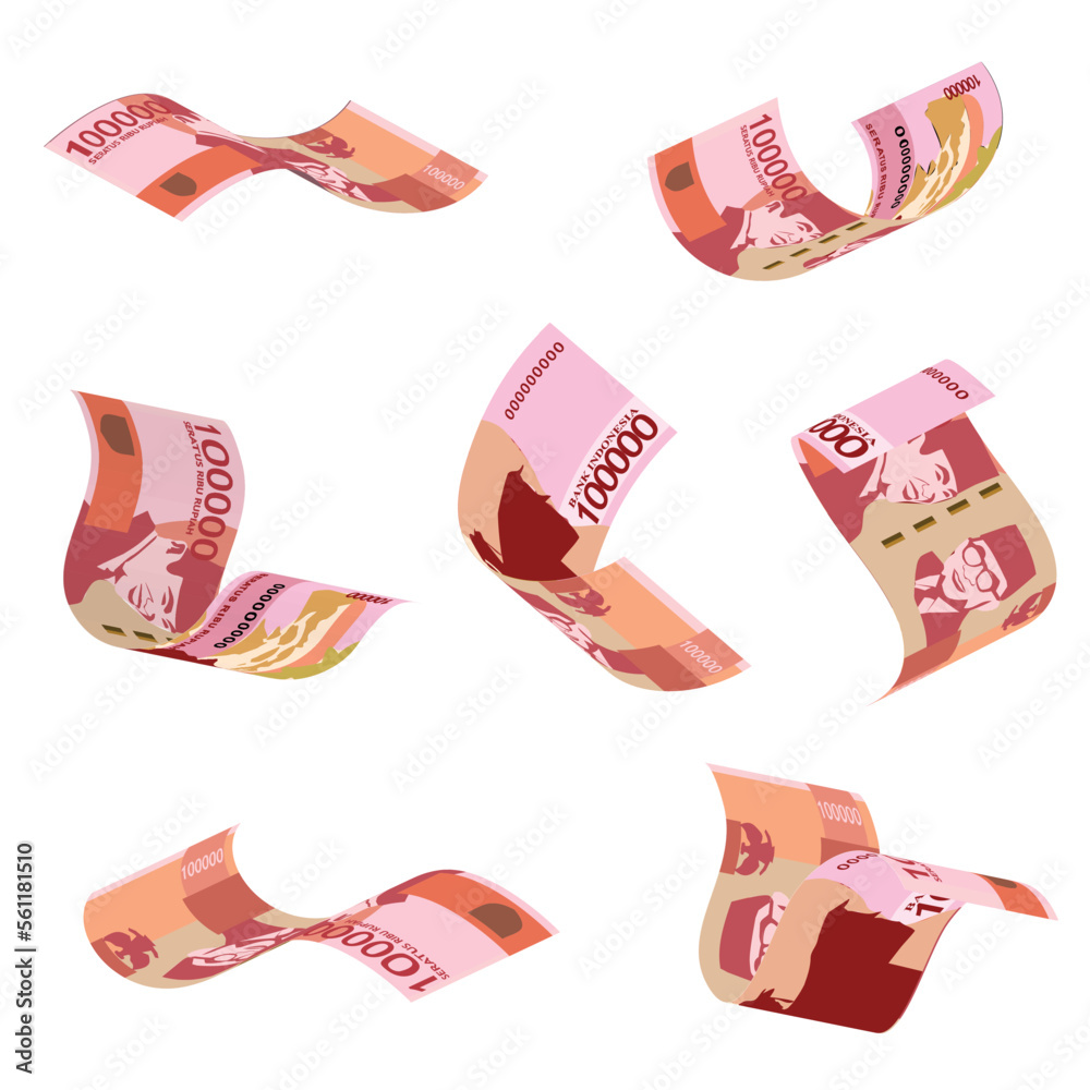 Vector illustration of Indonesian rupiah notes flying in different ...