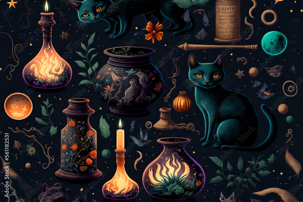 Watercolor pattern witches theme background , Generative AI Stock ...
