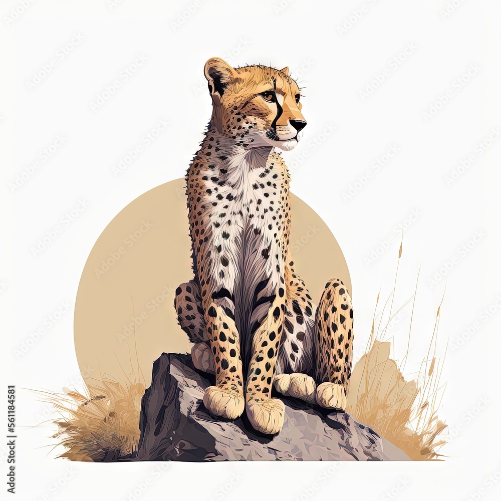 a cheetah sitting on a rock with a full moon in the background and ...