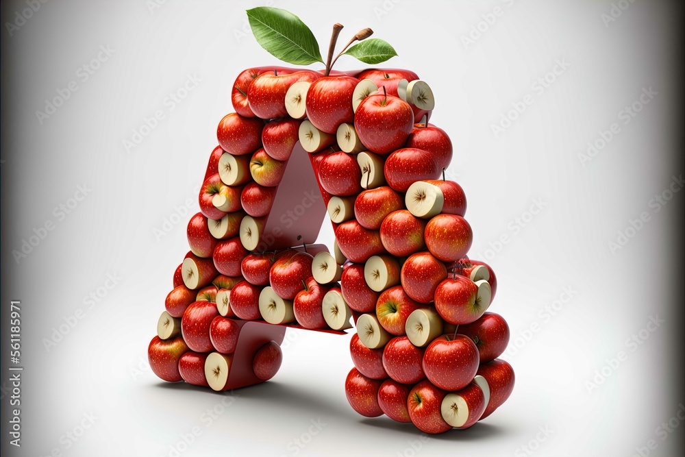 Realistic 3D Photo of Capital Letter A Filled with Red Apples on White ...