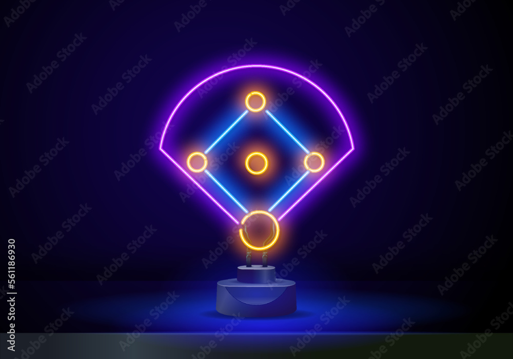 Baseball Field neon light sign vector. Glowing bright icon Baseball ...
