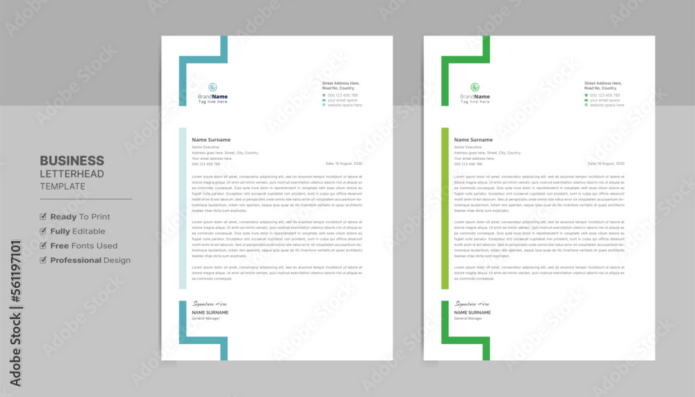 Creative letterhead format template, business style letterhead design template. Company ...