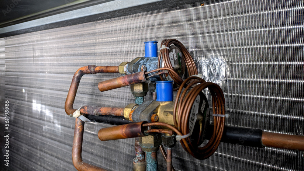 Expansion Valve near evaporator on the Refrigerant HVAC system. Stock ...