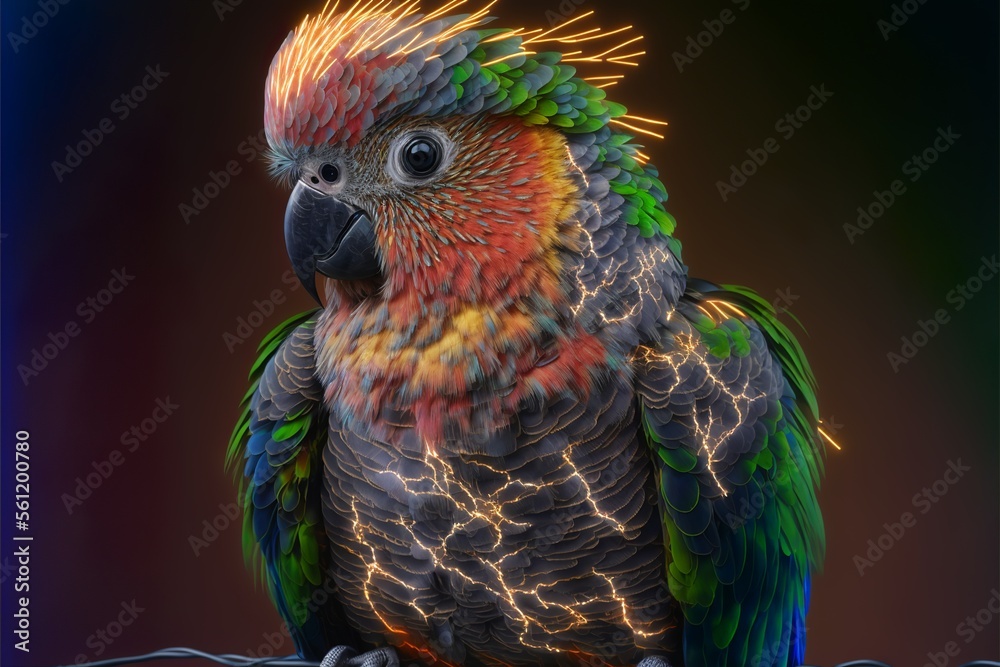 Wild animals with wires and lightning on their bodies, on a black ...