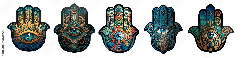Set of watercolor hamsa hand symbol isolated on white. Generative AI ...