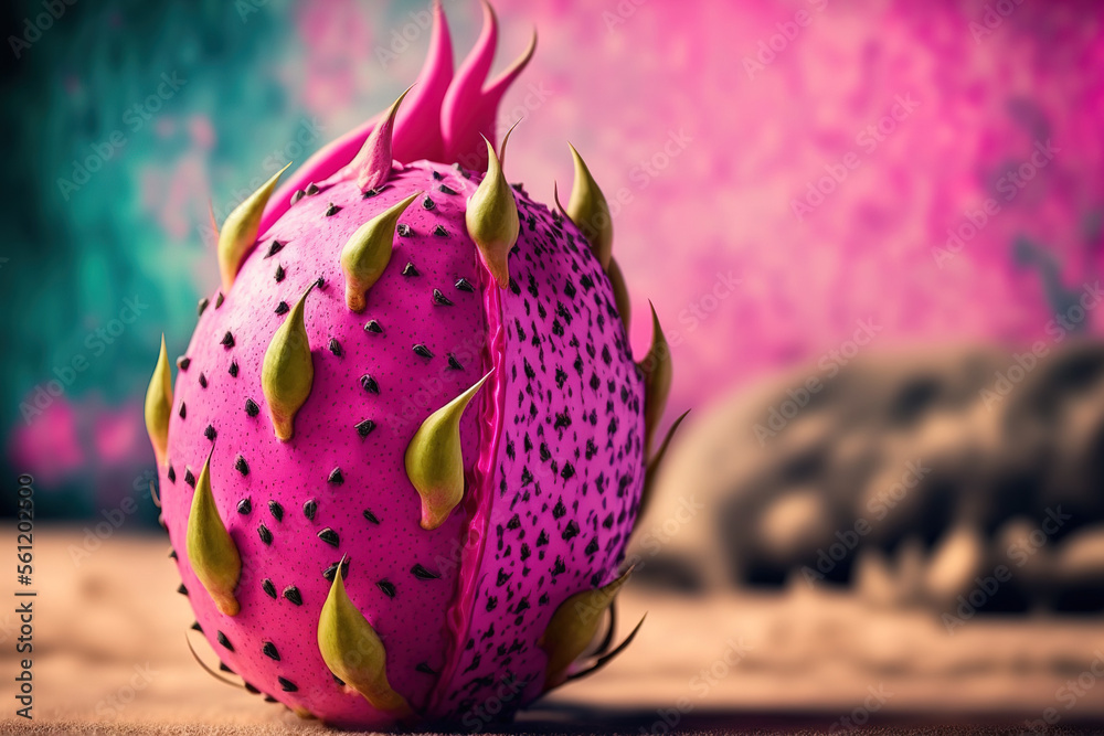 Cute pink dragonfruit macro image with exotic background. Close up of a ...