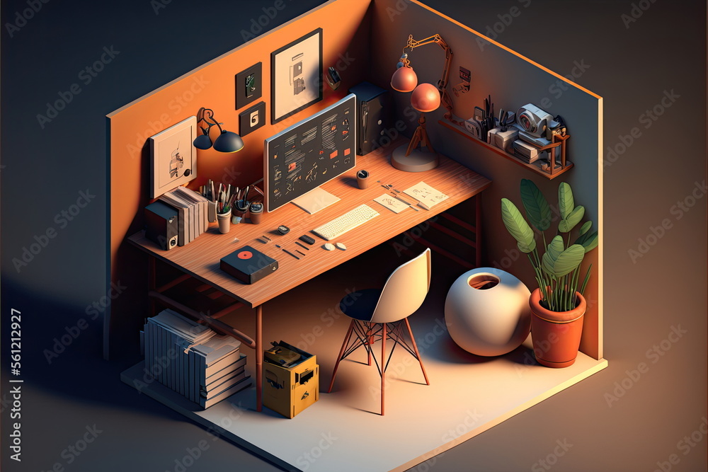 3d workspace, desk, Made by AI,Artificial intelligence Stock ...