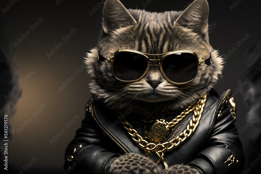 Cat in gangster look with wearing sunglasses and gold chain and ...