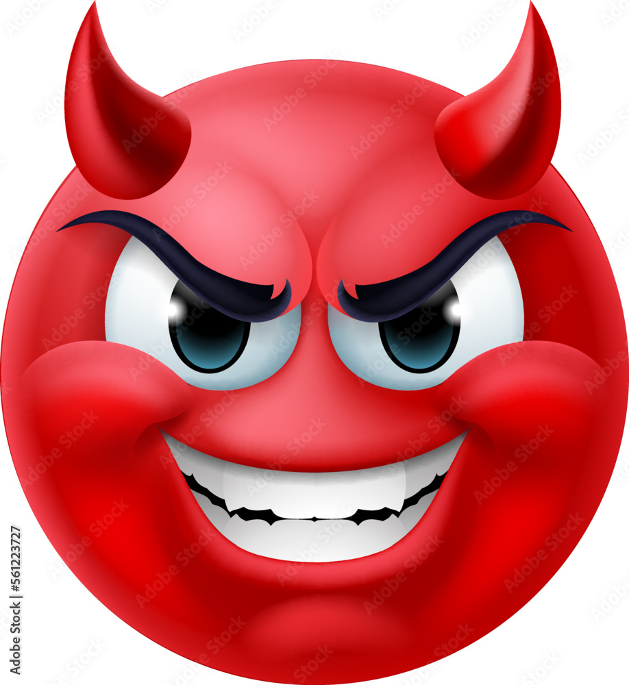 A red devil or satan emoji emoticon man face cartoon icon mascot. Stock ...