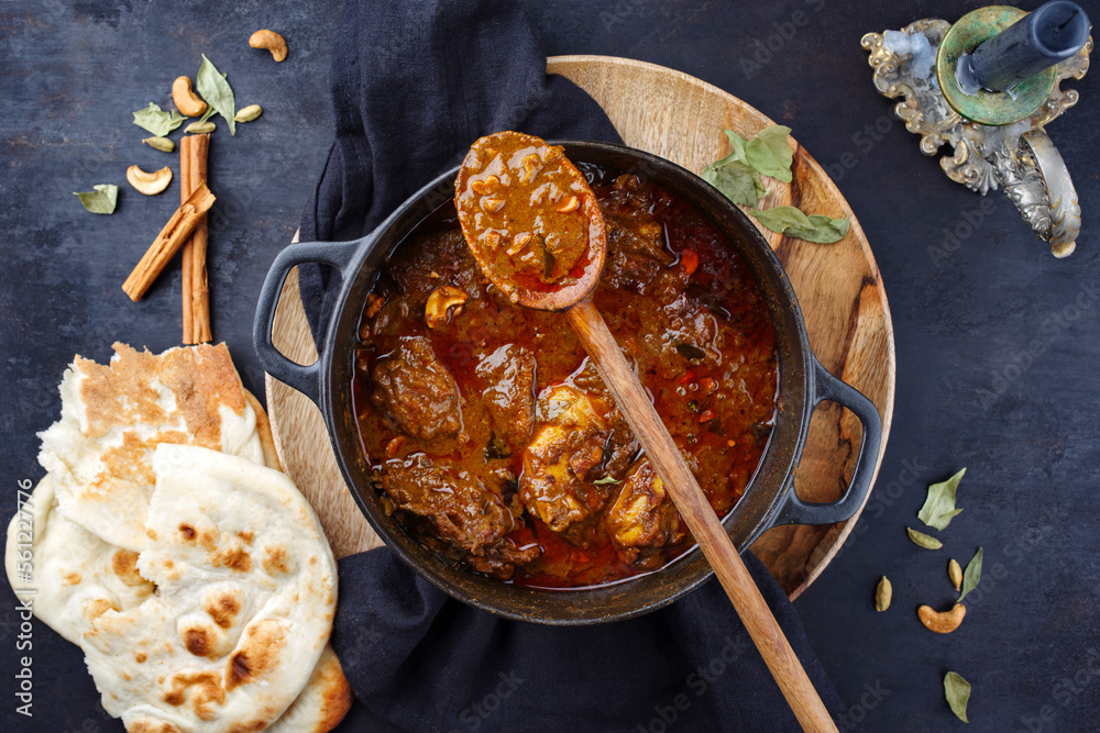 Traditional spicy Indian chicken Madras curry Rogan Josh with ...