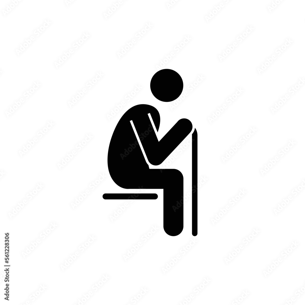 Senior man sitting with walking stick icon vector symbol. Public ...