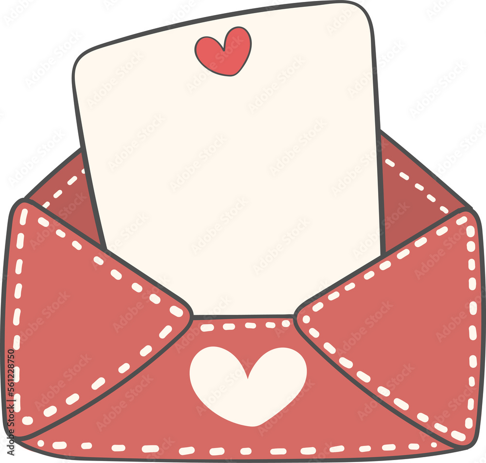 Cute sweet Valentine love letter envelope with plain paper doodle ...