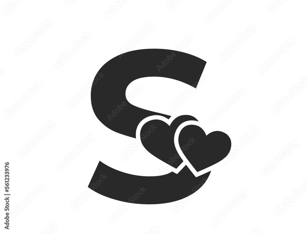 letter s with two hearts. text element for valentine's day design ...