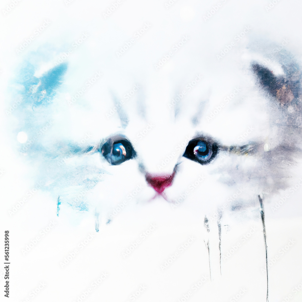 Sad cat, cute crying and very sad small white kitten with striking blue ...