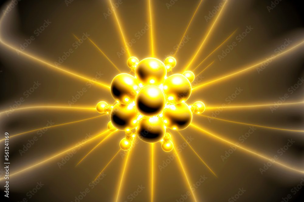 Atom Orbit Model Of Yellow Glowing Particles With Divergent Rays Stock Illustration Adobe Stock