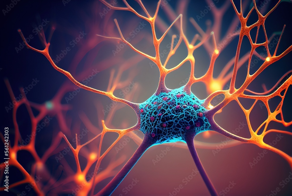 Neurons cells with glowing light. Neuroscience. Generative AI Stock ...
