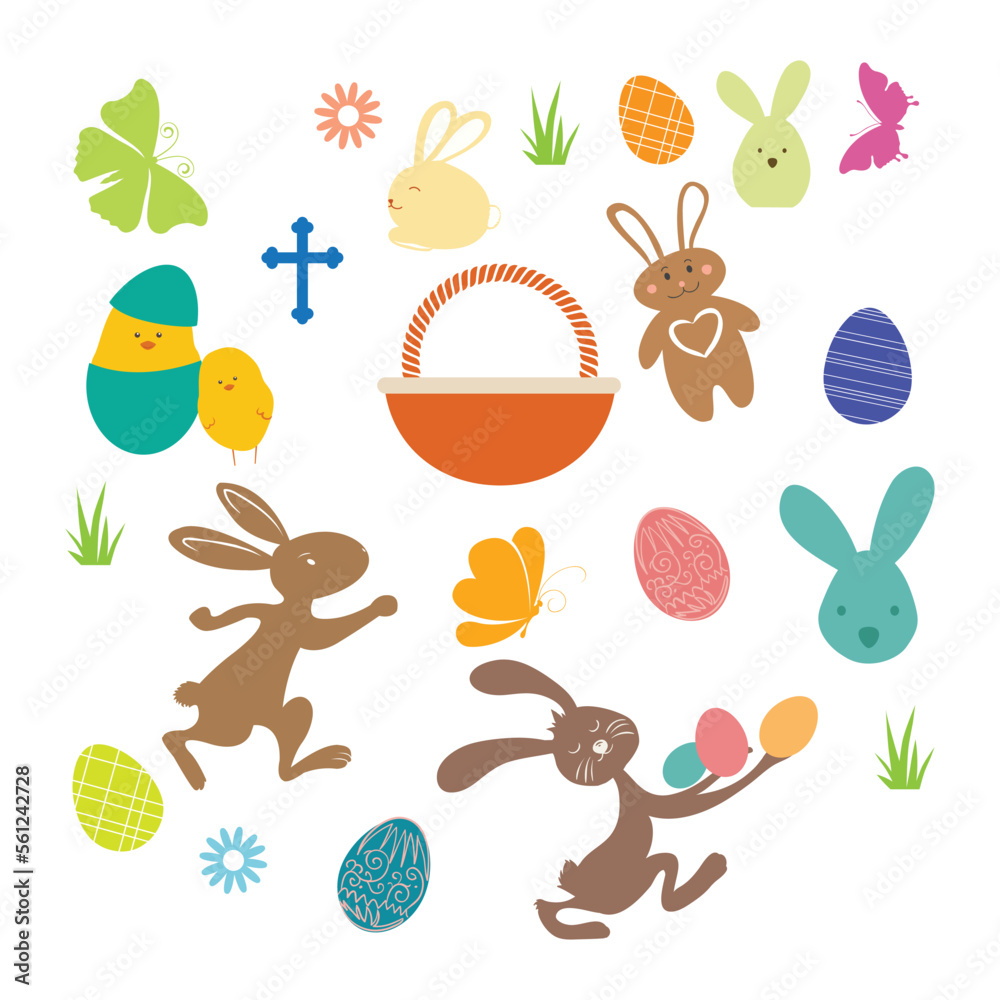 Easter Elements vector clipart illustration, vector clipart on white ...